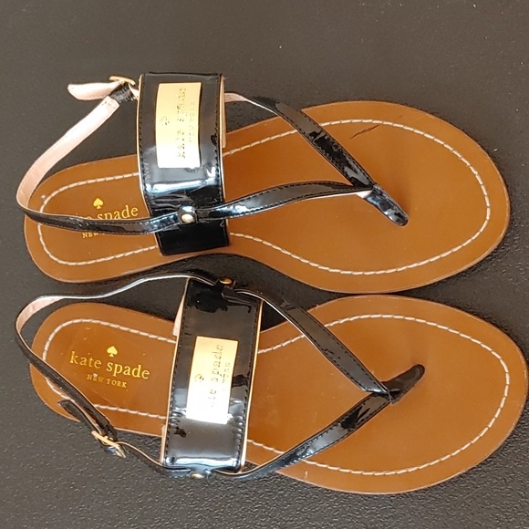 kate spade | Shoes | Kate Spade Cassandra Black Patent Thong Sandal ...